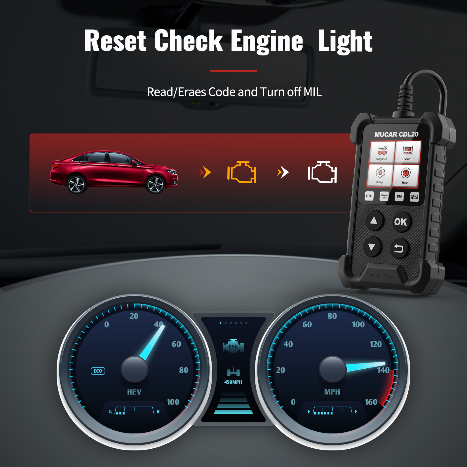 Emissions Smog Check Tool Easy-to-Use OBD2 Scanner - CDL20 Code Reader ...